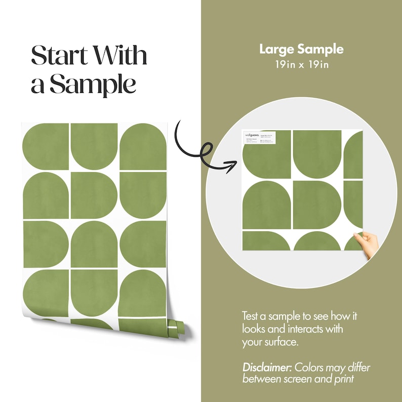 Round Geometric Modern Minimal Light Sage Green Wallpaper | Traditional ...
