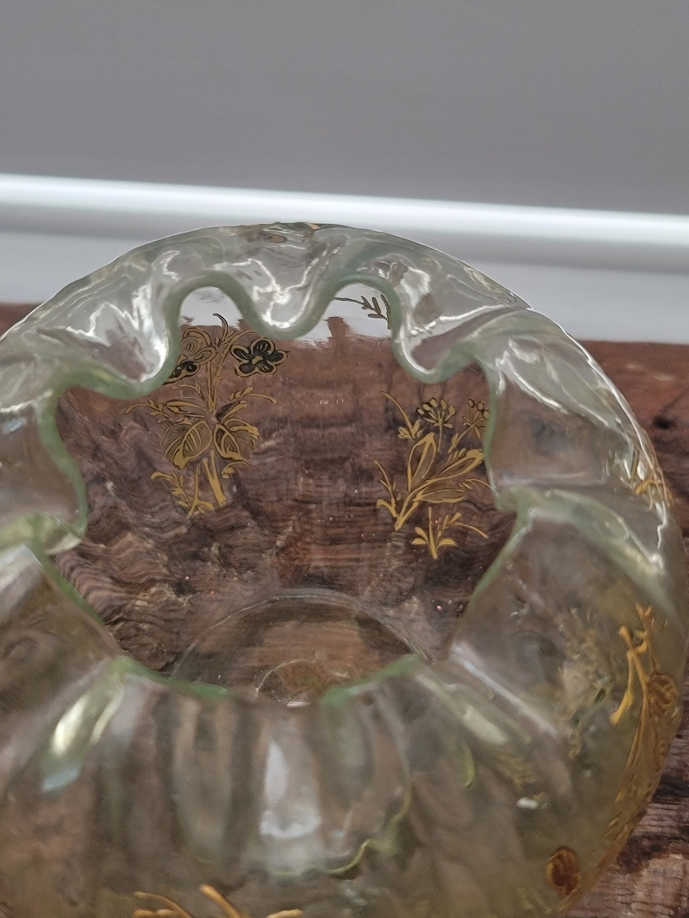 Vaseline Rose Bowl With Gold Floral Design - Etsy