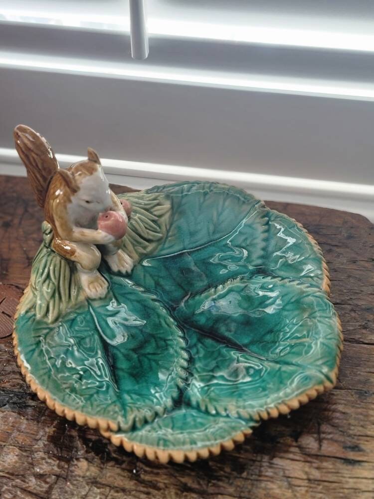 Vintage Majolica Style Squirrel Nut Dish - Etsy
