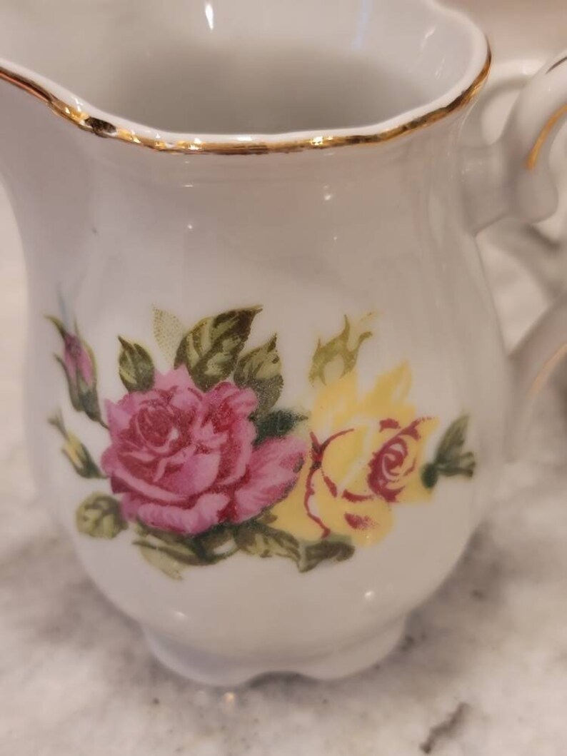 Porcelain Rose Creamer and Sugar Dish - Etsy