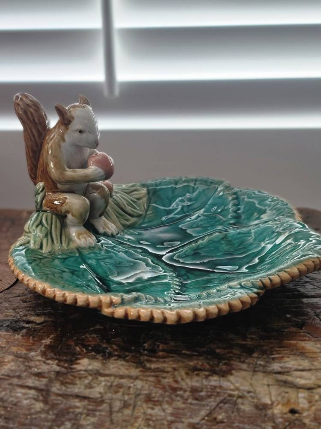 Vintage Majolica Style Squirrel Nut Dish - Etsy