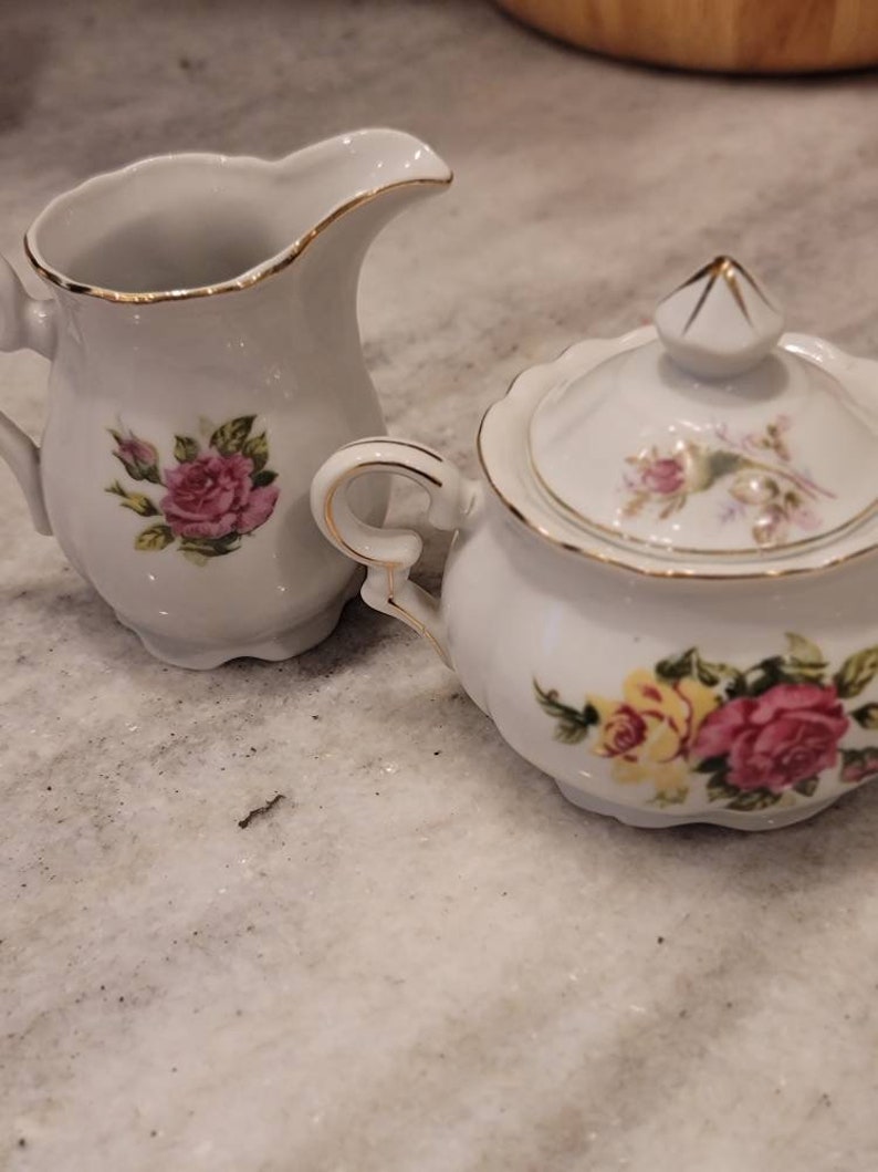 Porcelain Rose Creamer and Sugar Dish - Etsy