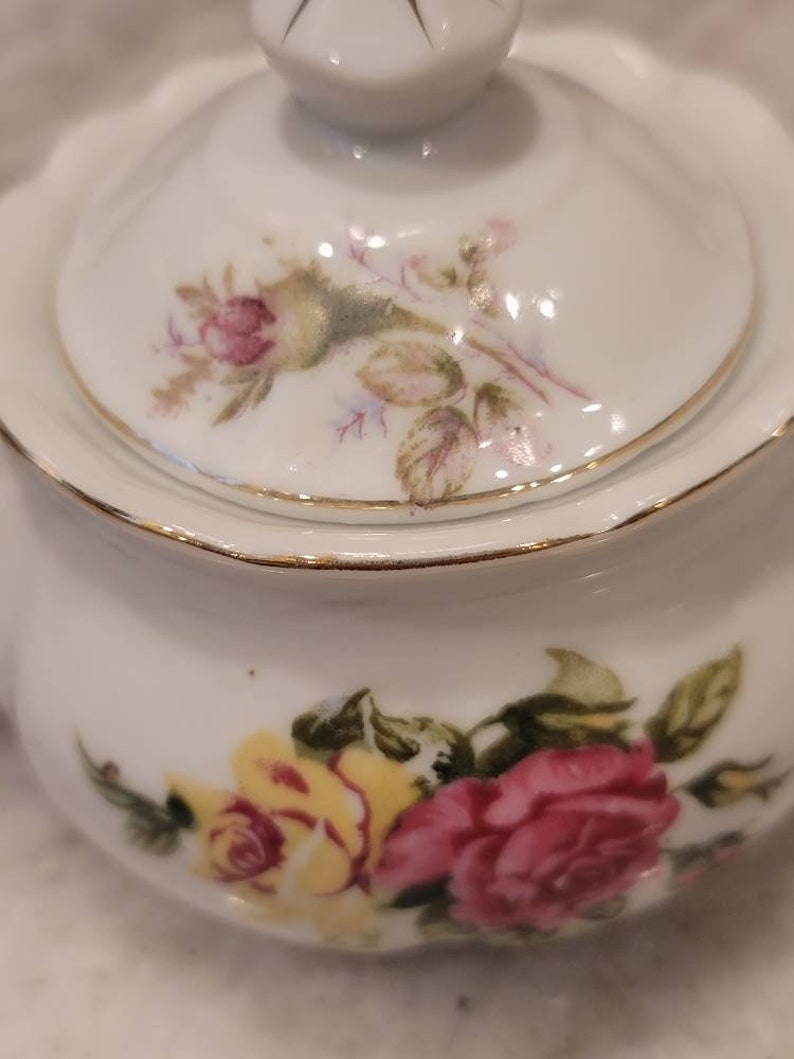 Porcelain Rose Creamer and Sugar Dish - Etsy