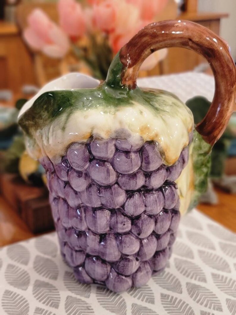Handpainted Majolica Style Grape Pitcher - Etsy