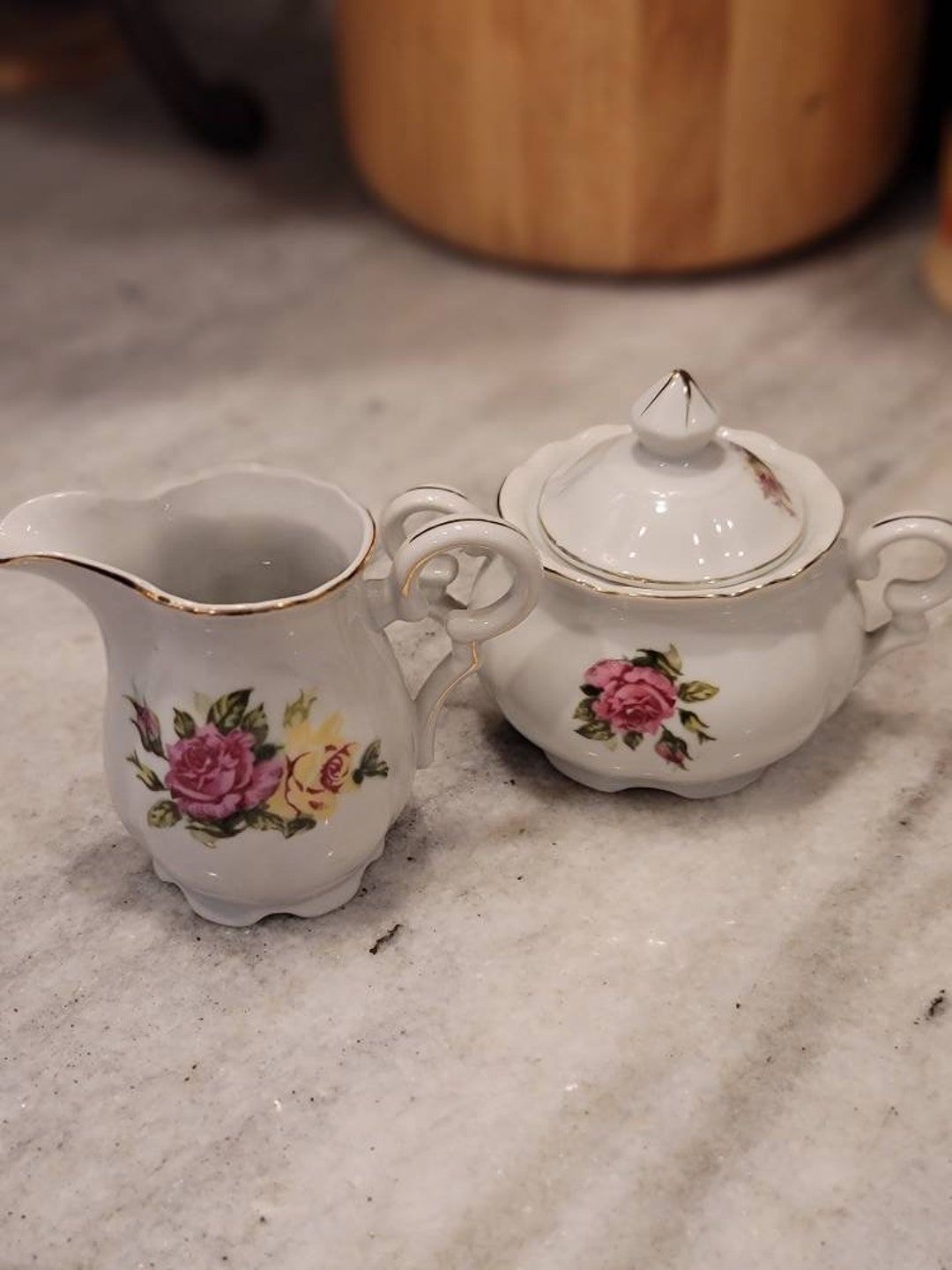 Porcelain Rose Creamer and Sugar Dish - Etsy