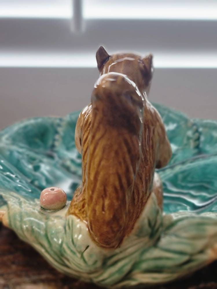 Vintage Majolica Style Squirrel Nut Dish - Etsy