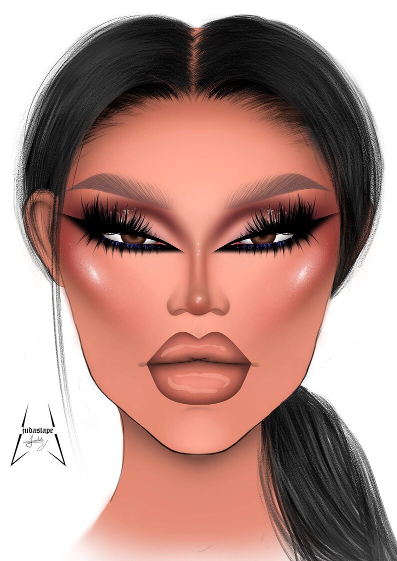 Realistic Makeup Face Chart Make-up Artist Practice Sheets Blank Face ...