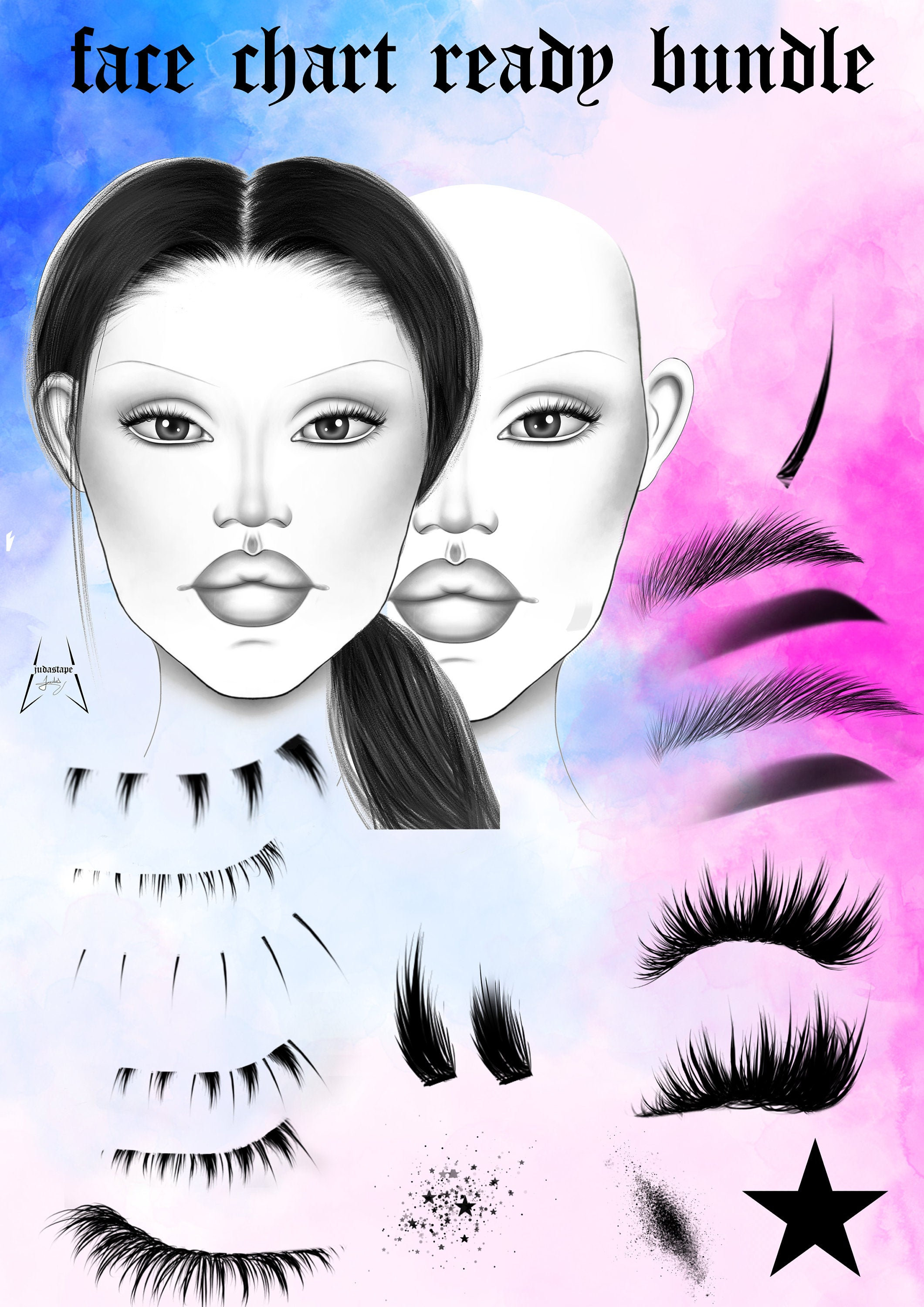 Realistic Makeup Face Chart Make-up Artist Practice Sheets Blank Face ...