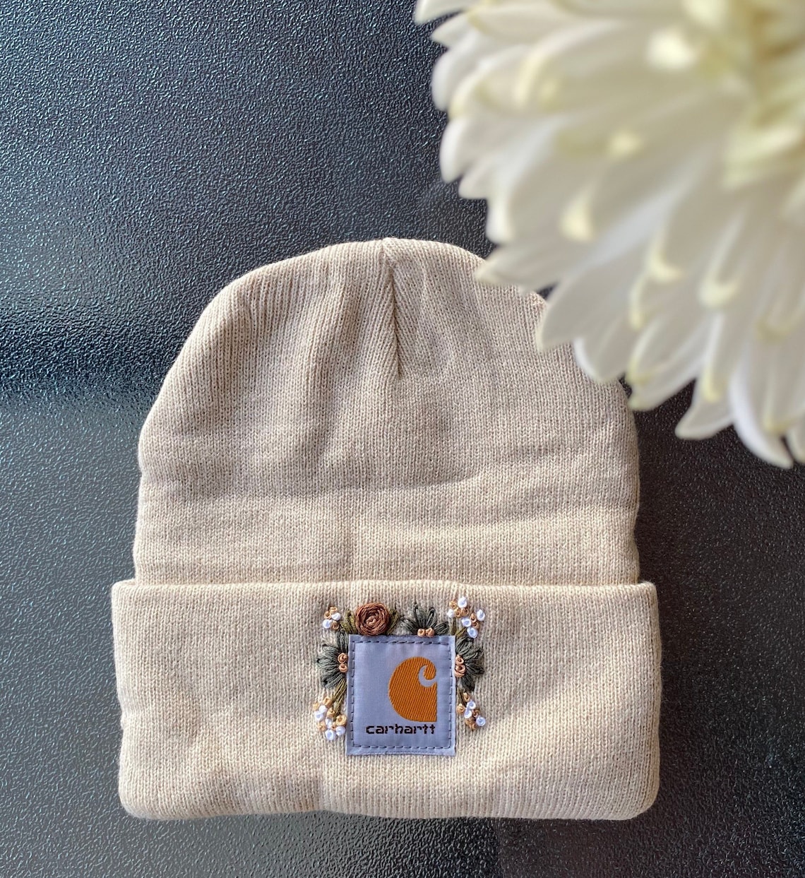 Custom Adult Floral Embroidered Beanie - Etsy