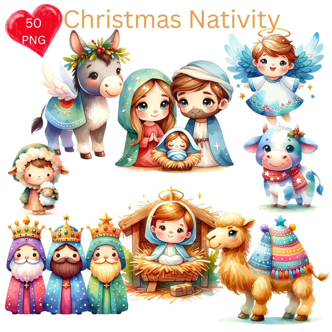 50 Christmas Nativity Cliparts Christmas Story Illustrations Holy Night ...