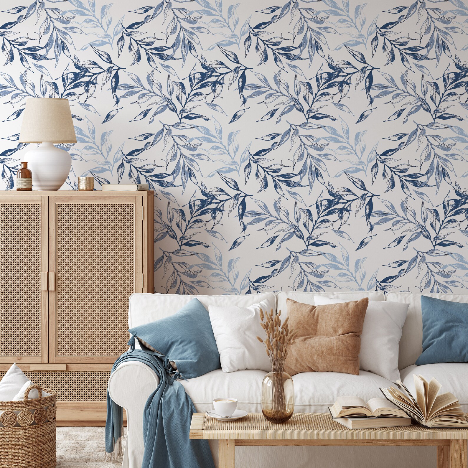 Peel and Stick Wallpaper Light Blue Removable Wallpaper Floral Blue ...