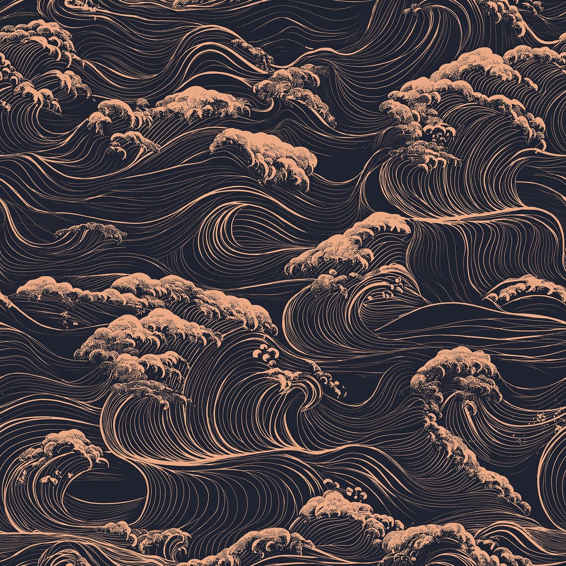 Abstract Ocean Waves Peel and Stick Wallpaper – Dark Vintage Coastal ...