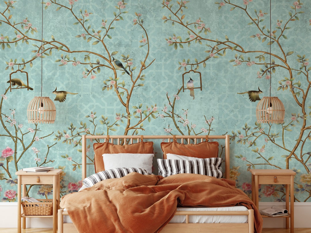 Vintage Chinoiserie Wallpaper Peel and Stick Mural - Tree Bird and ...