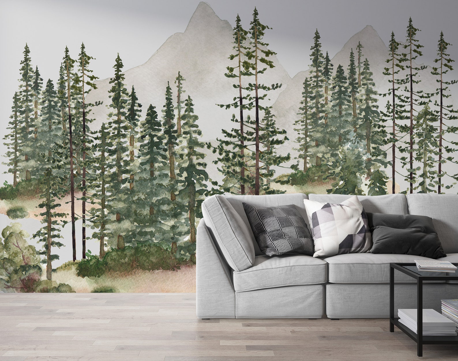 Green Tree Wallpaper Foggy Forest Green Forest Print Wall Art - Etsy