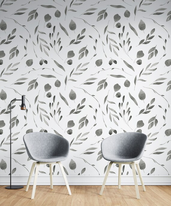 Removable Wallpaper Watercolor Black and White Print Hand | Etsy