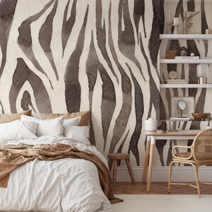 Watercolor Abstract Zebra Print Removable Mural Wallpaper - Modern Peel ...