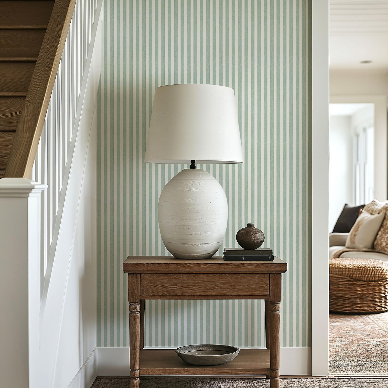 Light Green Striped Peel and Stick Wallpaper – Neutral Vertical Stripe ...
