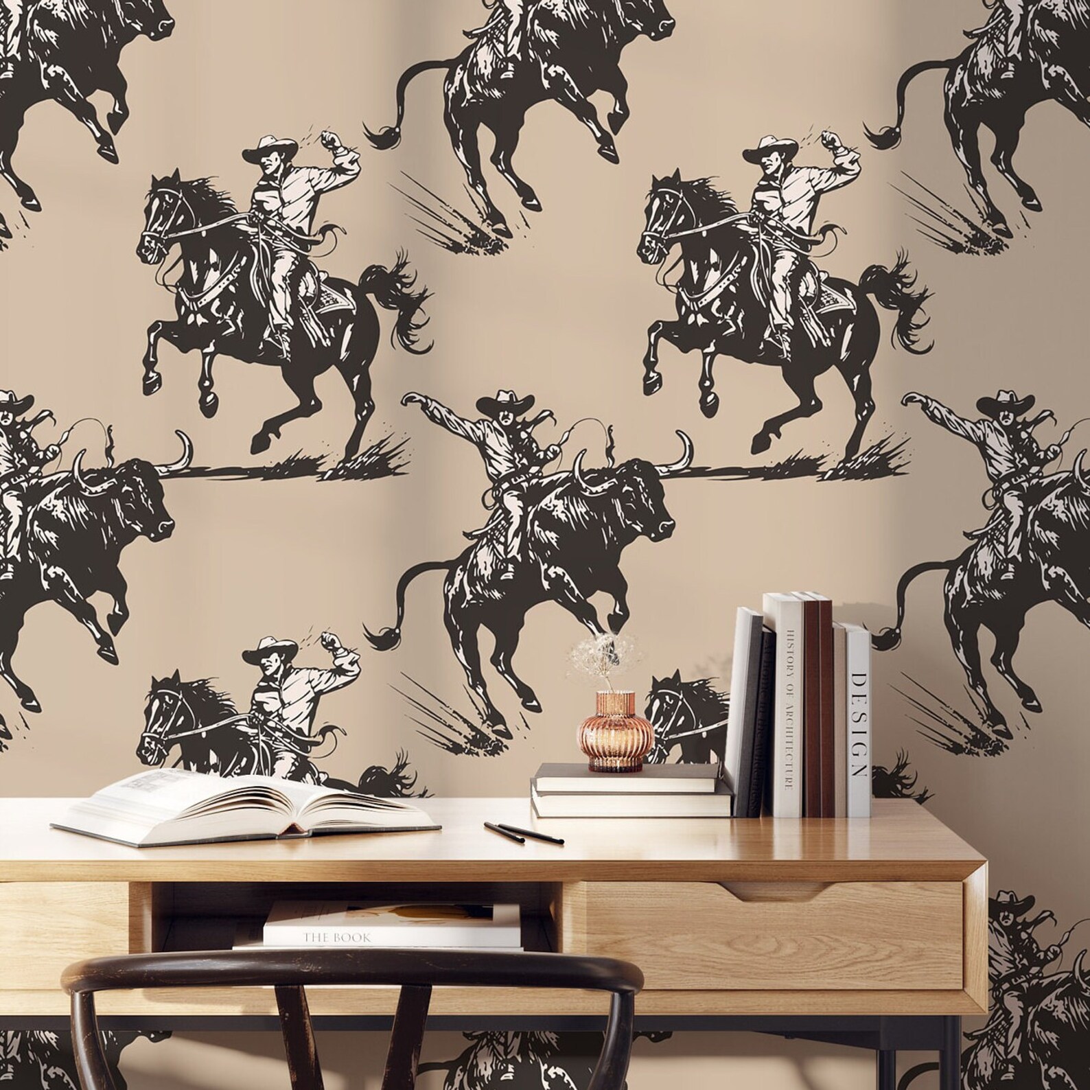 Dark Western Cowboy Temporary Wallpaper Peel and Stick-cowboy Rodeo ...