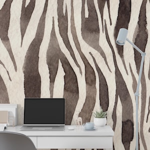 Watercolor Abstract Zebra Print Removable Mural Wallpaper - Modern Peel ...