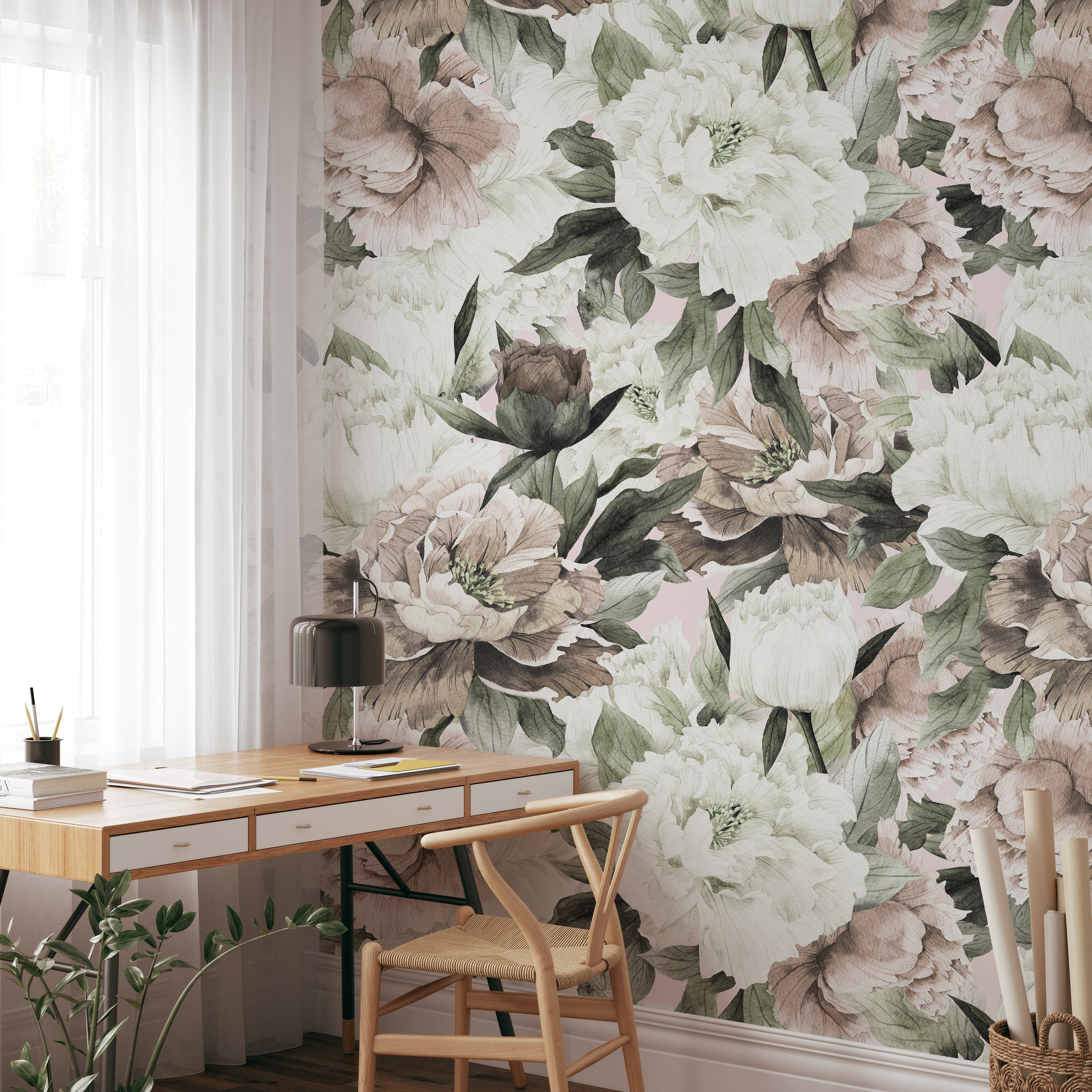 Peel And Stick Wallpaper Mural Peonies Wallpaper Peony Etsy