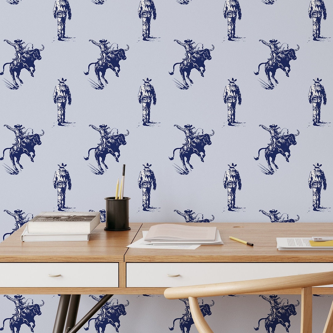 Blue Navy Western Cowboy Temporary Wallpaper Peel and Stick - Blue Wild ...