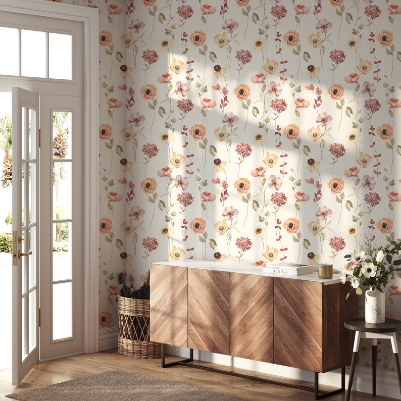 Peel and Stick Wallpaper Avery Wallpaper Floral Watercolor - Etsy
