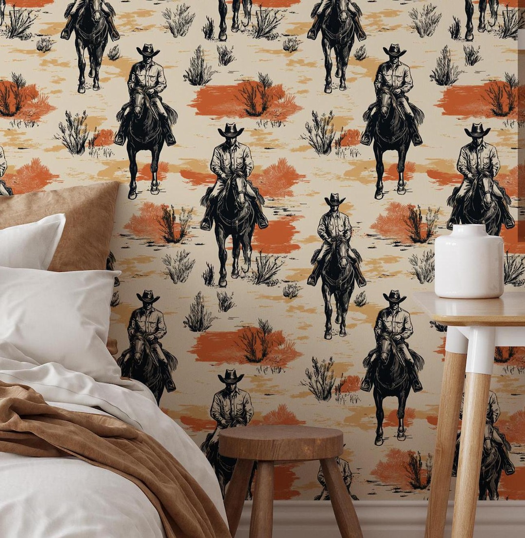 Dark Western Cowboy Theme Wallpaper Peel and Stick - Vintage Cowboy ...