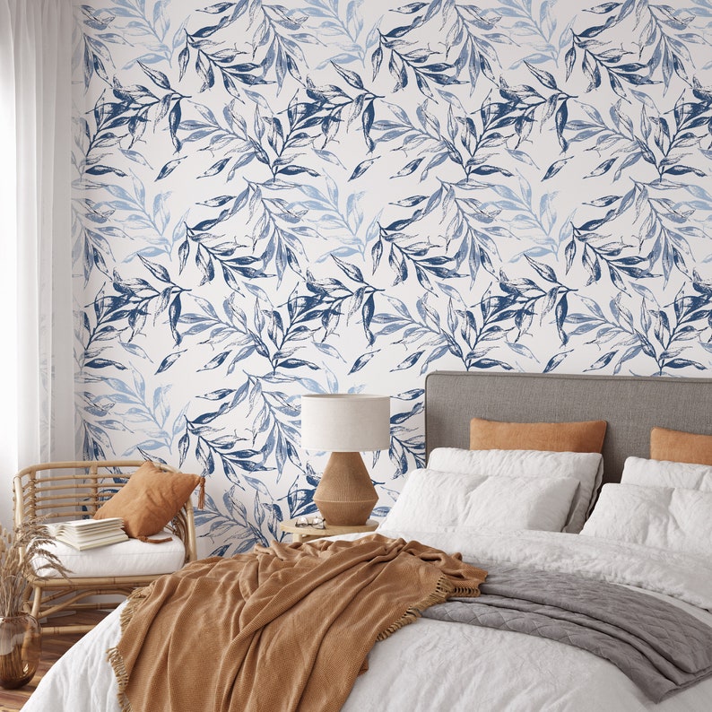 Peel and Stick Wallpaper Light Blue Removable Wallpaper Floral Blue ...