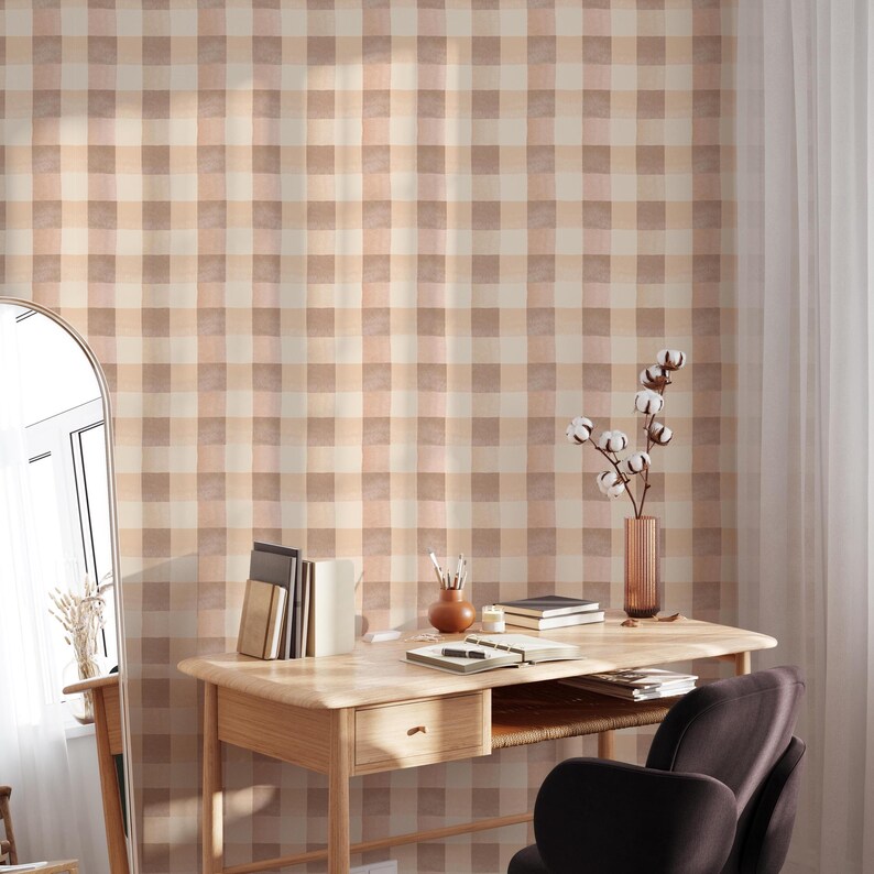 Boho Checkered Pattern Self Adhesive Wallpaper - Modern Neutral Gingham ...