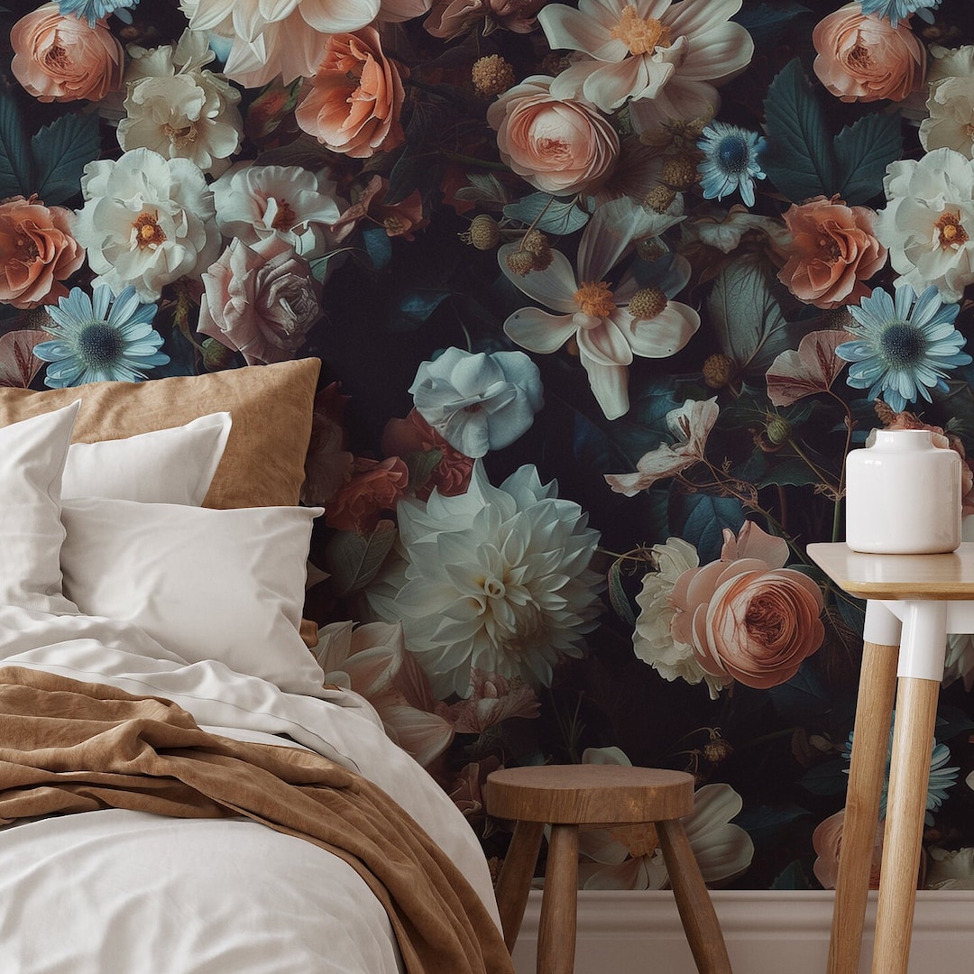 Dark Vintage Moody Flower Temporary Wallpaper Peel and Stick ...
