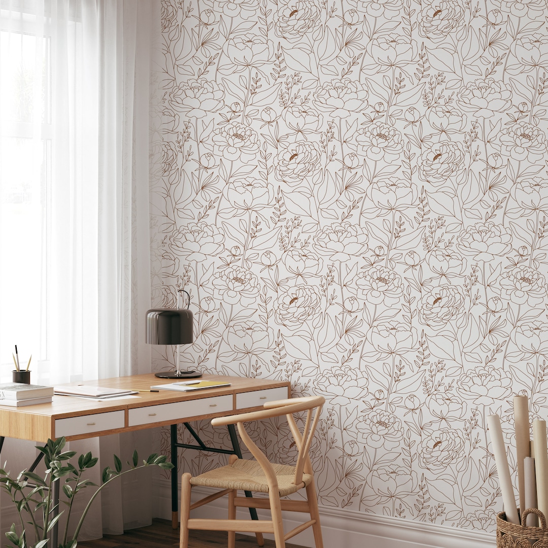 Botanical Wallpaper Neutral Wallpaper Removable Wallpaper Wall Art Boho ...
