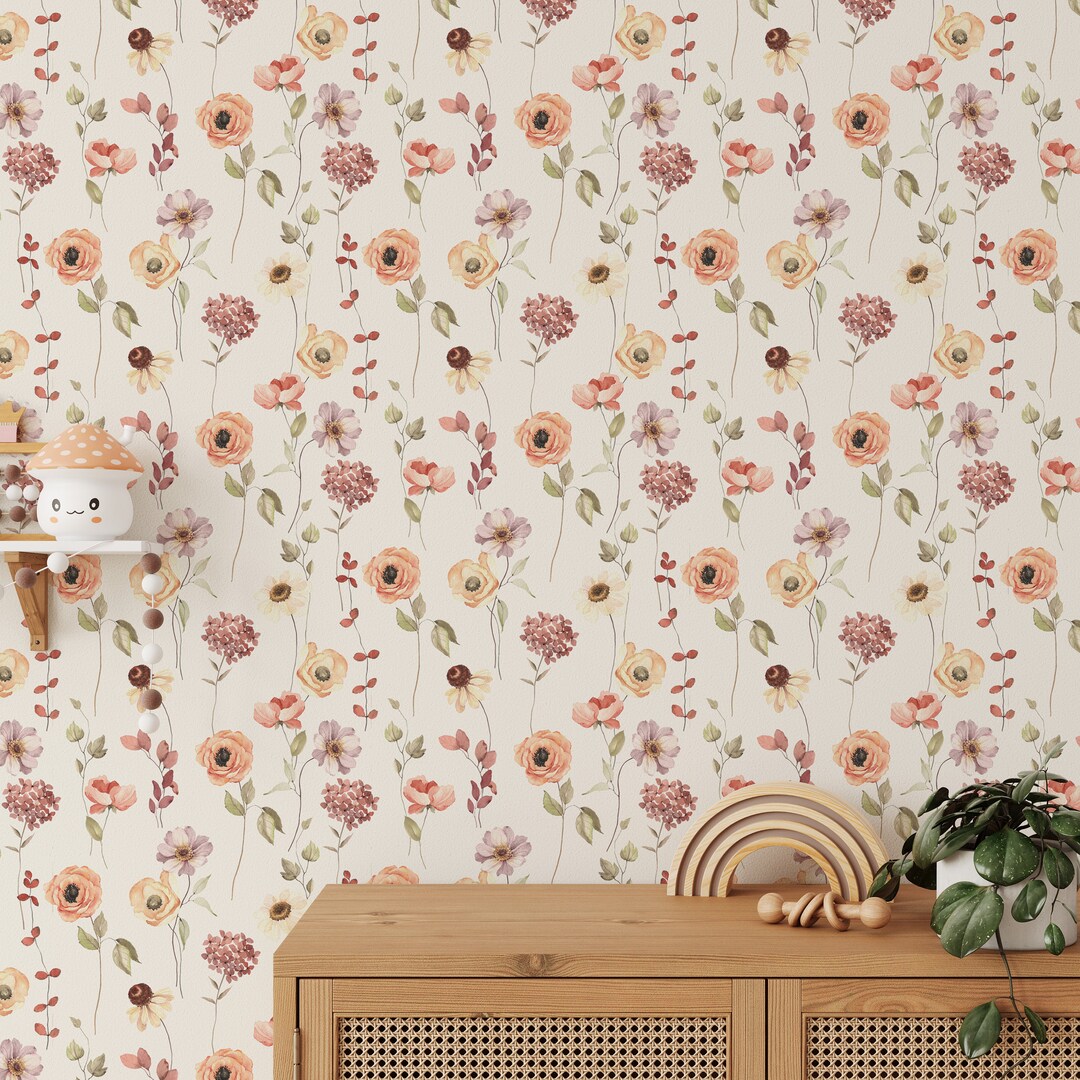 Peel and Stick Wallpaper Avery Wallpaper Floral Watercolor Wallpaper ...