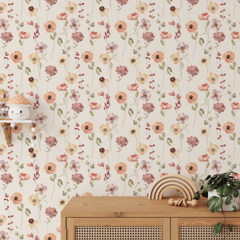 Peel and Stick Wallpaper Avery Wallpaper Floral Watercolor - Etsy