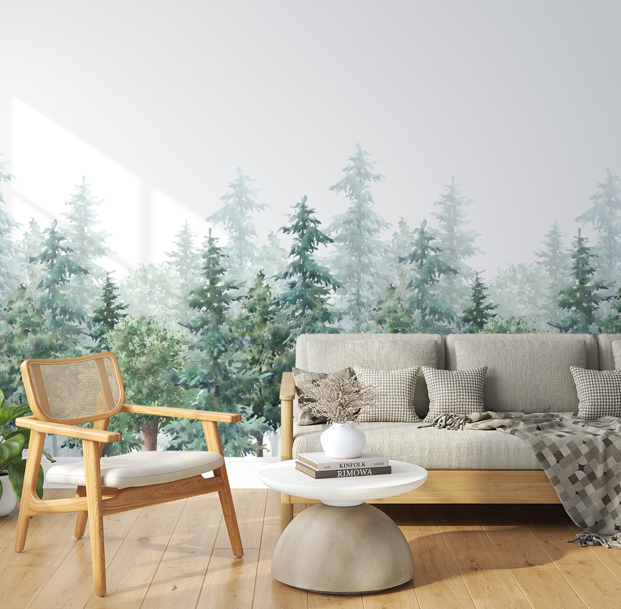 Pine Tree Forest Wallpaper Peel and Stick Watercolor Woodland Scenic ...