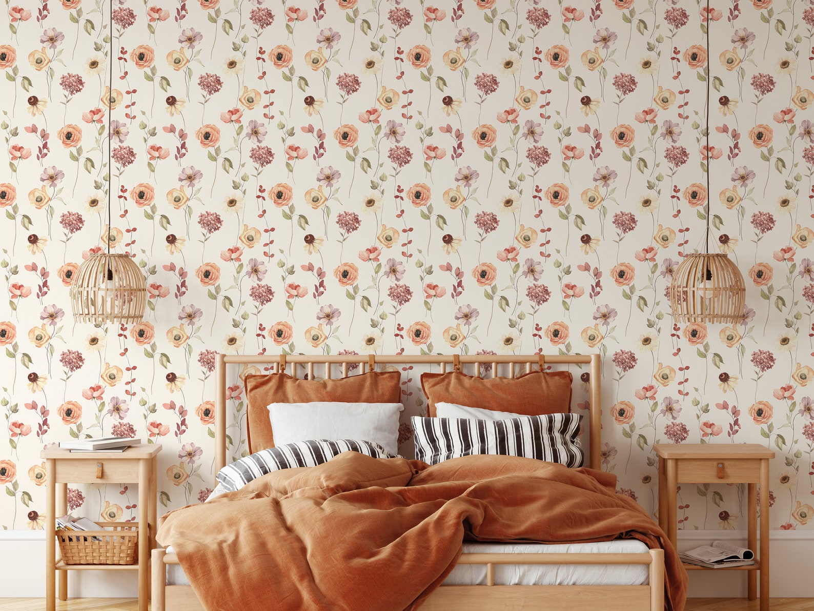 Peel and Stick Wallpaper Avery Wallpaper Floral Watercolor - Etsy
