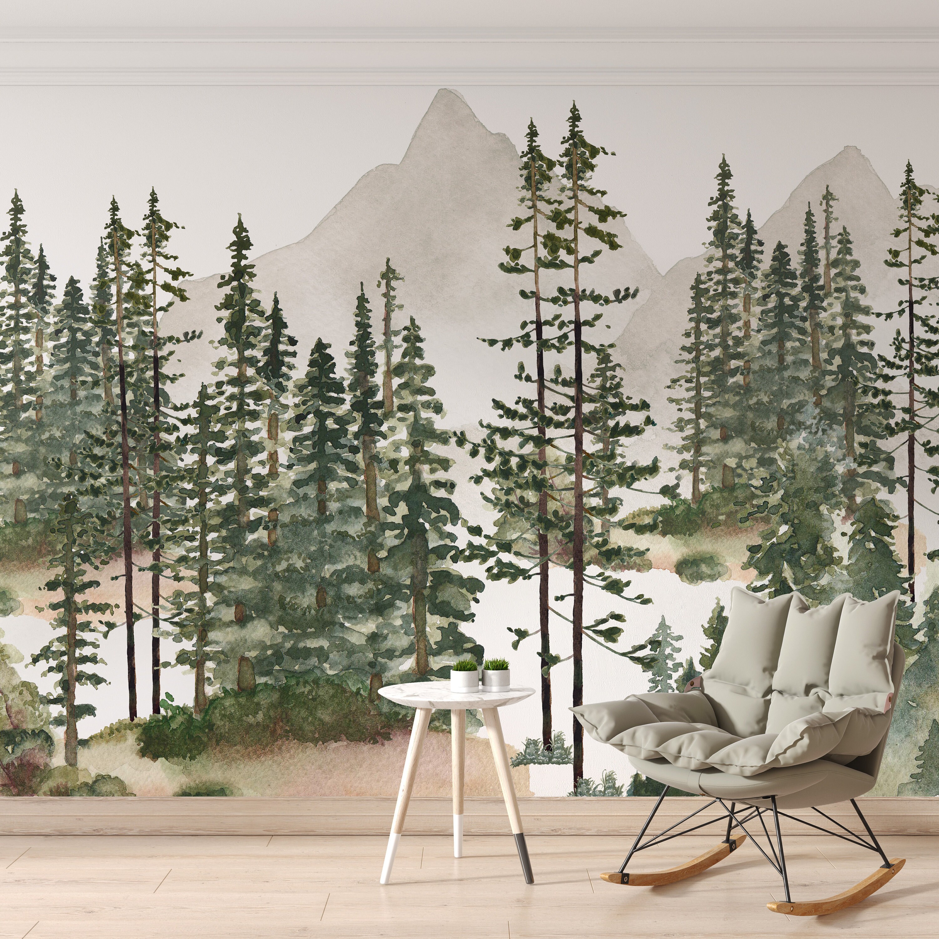 Green Tree Wallpaper Foggy Forest Green Forest Print Wall Art - Etsy