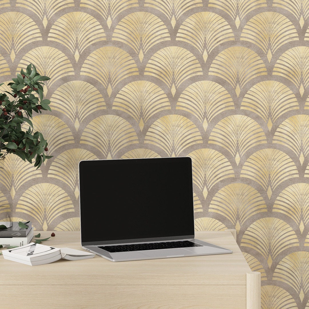 Beige Art Deco Style Temporary Wallpaper - Peel and Stick Luxury ...