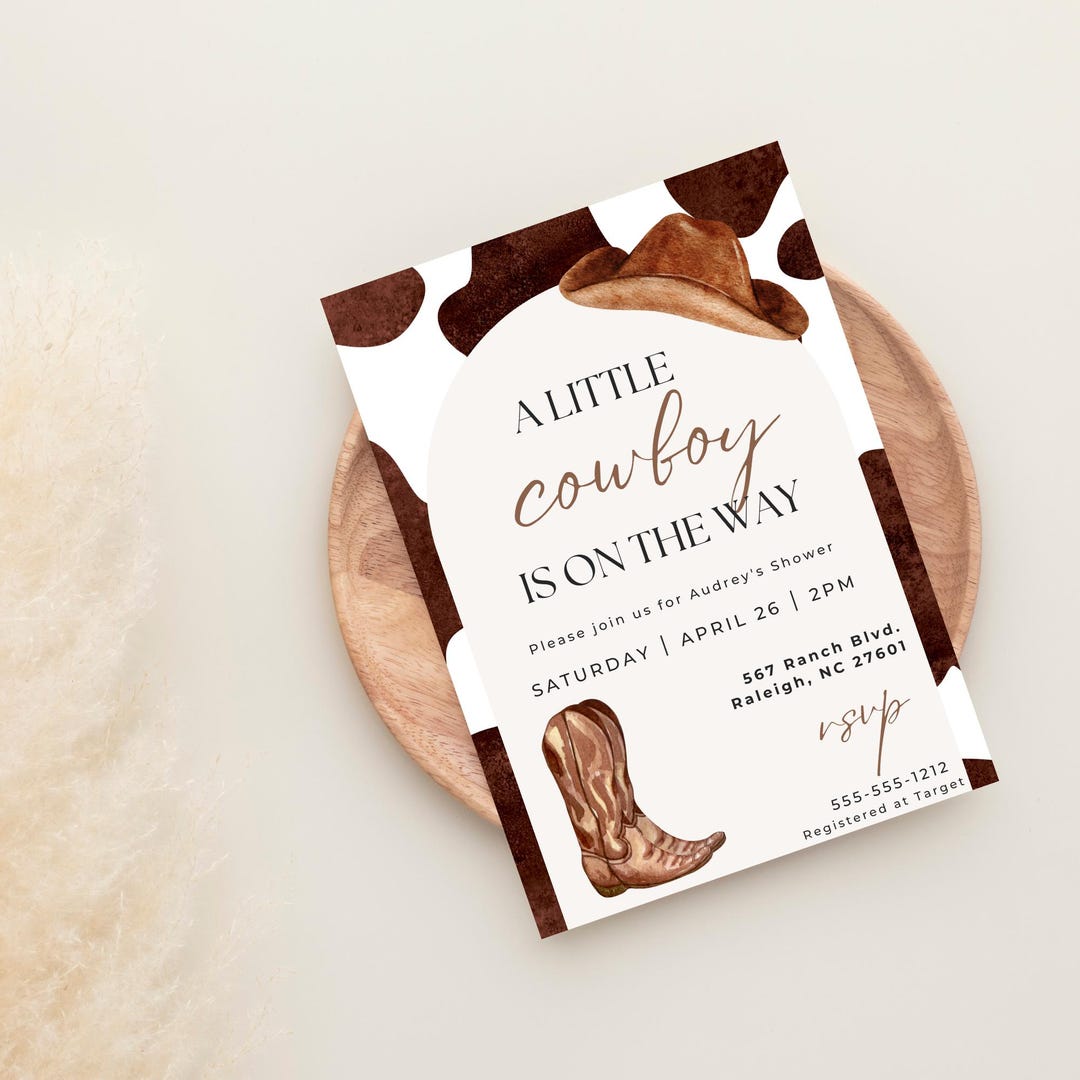 Editable Cowboy Baby Shower Invitation, A Little Cowboy Baby Shower ...