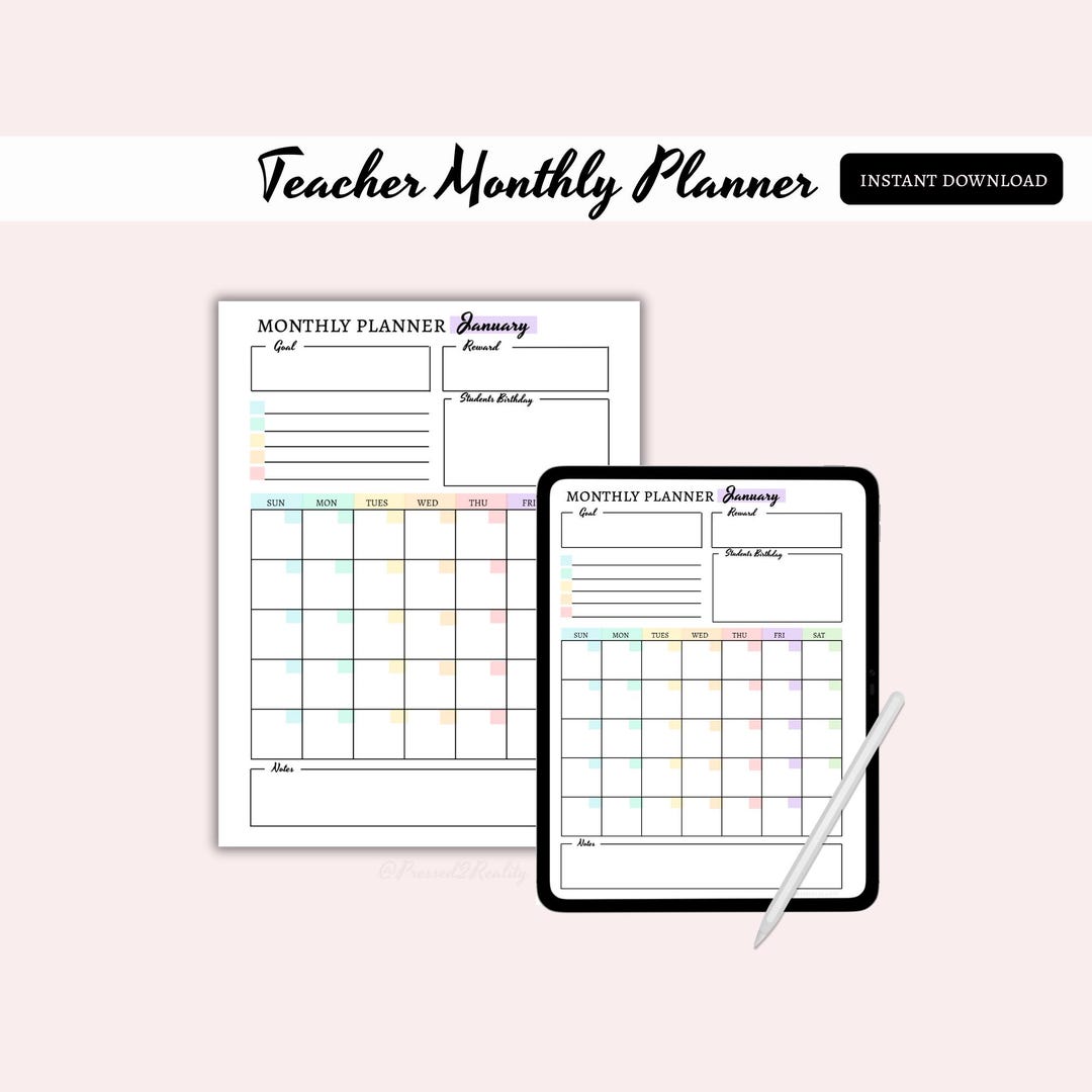 Printable Educator Planner: Teacher Monthly Planner Template (PDF ...