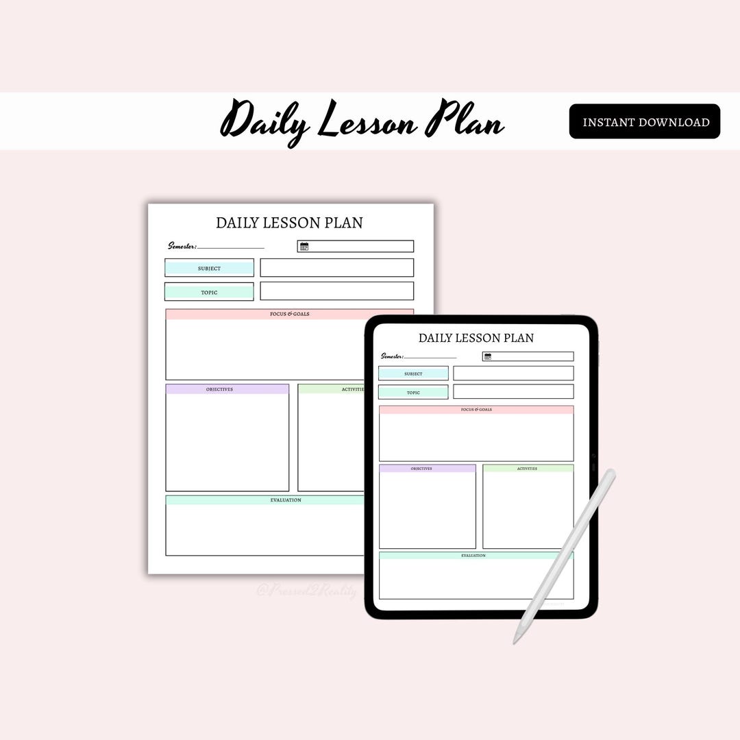 Printable Educator Lesson Plan: Teacher Daily Lesson Plan Template (PDF ...