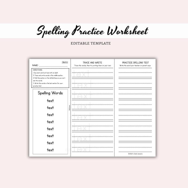 Test Worksheets Spelling - Etsy