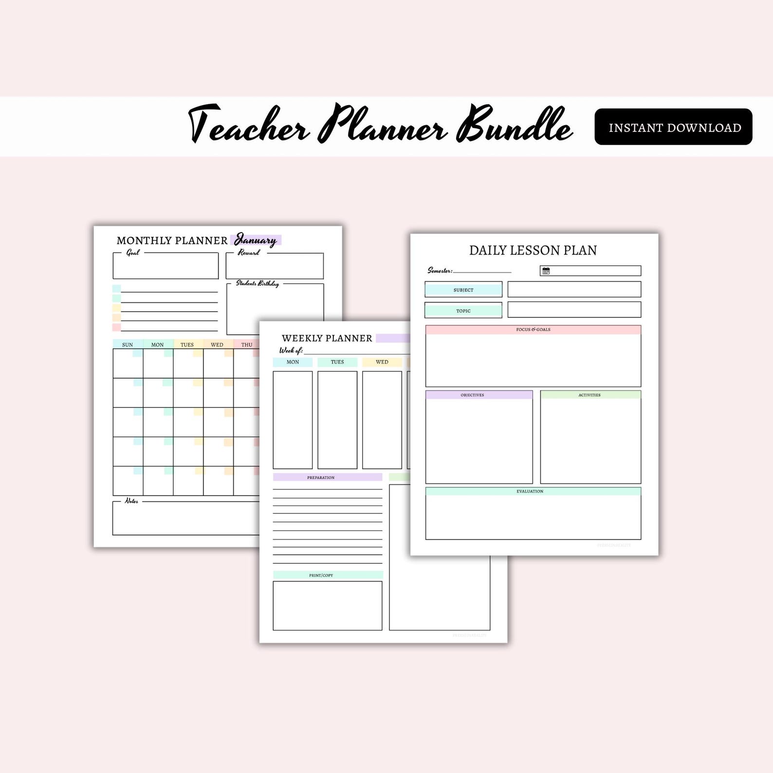 Printable Teacher Planner Bundle: Monthly, Weekly & Daily Lesson ...
