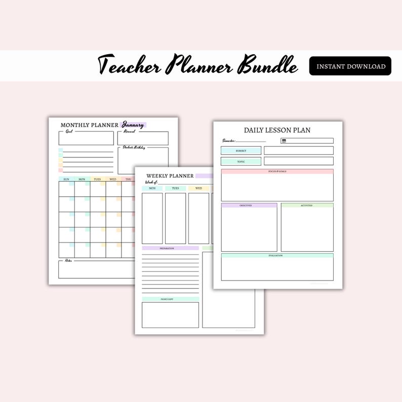Printable Teacher Planner Bundle: Monthly, Weekly & Daily Lesson ...