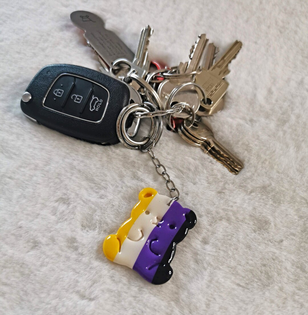 LGBTQ Keychain LGBTQ Nonbinary Pride Month Nonbinary Teddybear Keychain ...