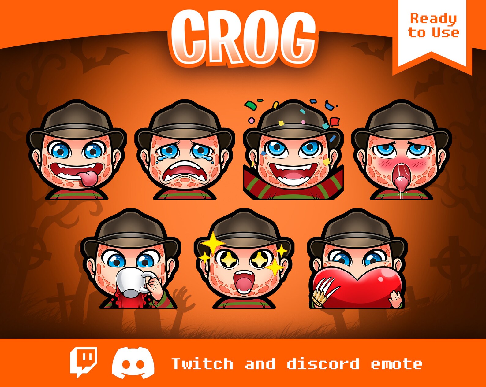 Twitch Emote | 7x Cute Horror Twitch Emotes Package | Freddy Krueger ...