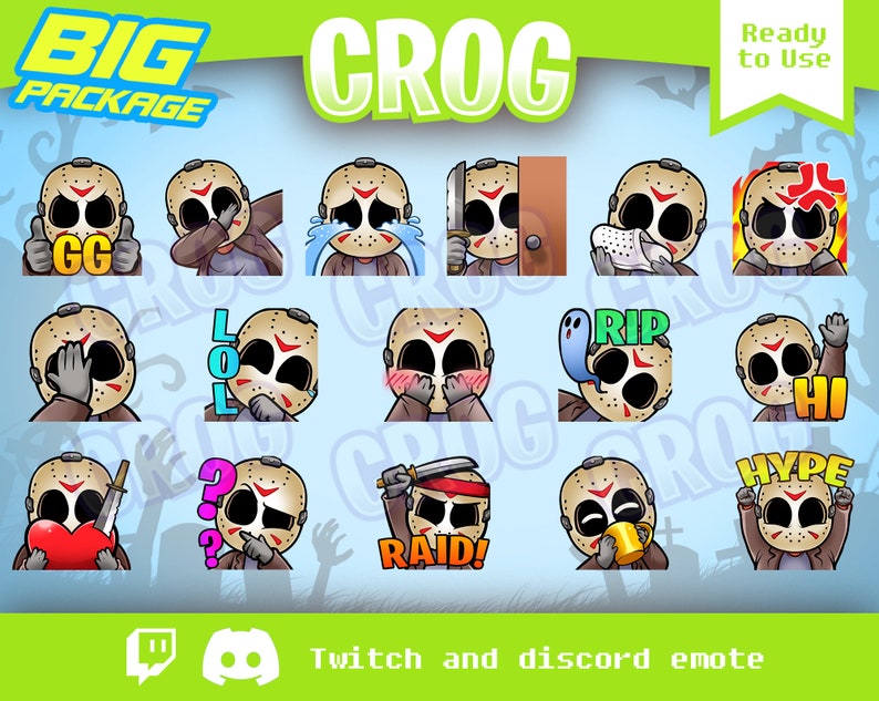 Twitch Emote | 16 BIG PACKAGE Cute Horror Emote | Jason Voorhees Emote ...