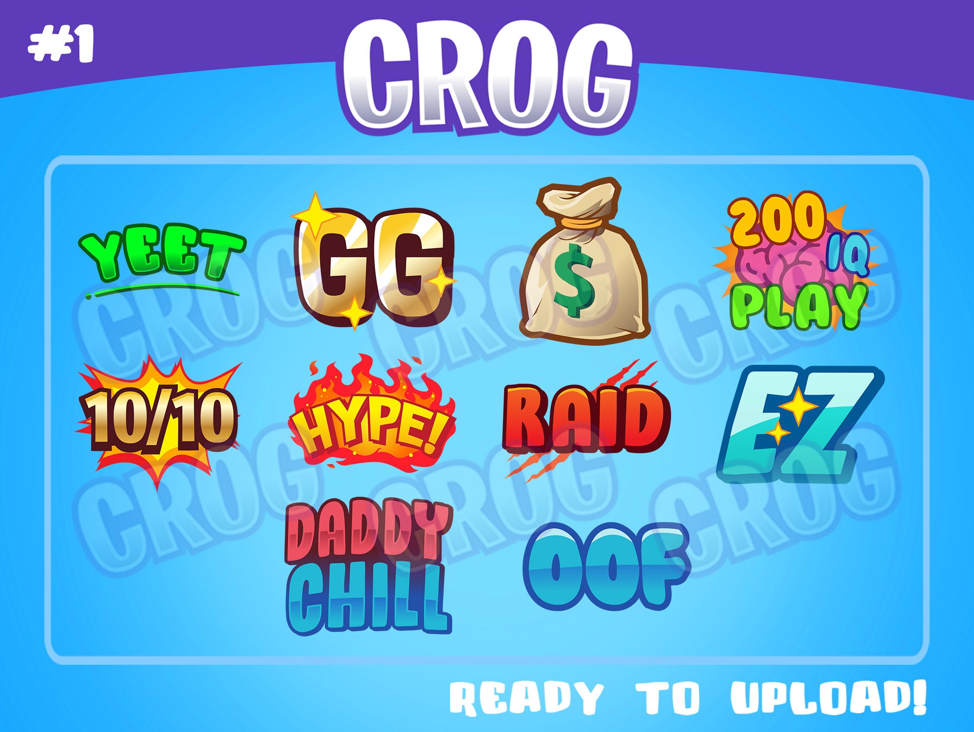 10x Bold Text Emotes Yeet GG Dollar 10/10 Hype Raid Ez Daddy Chill Oof ...