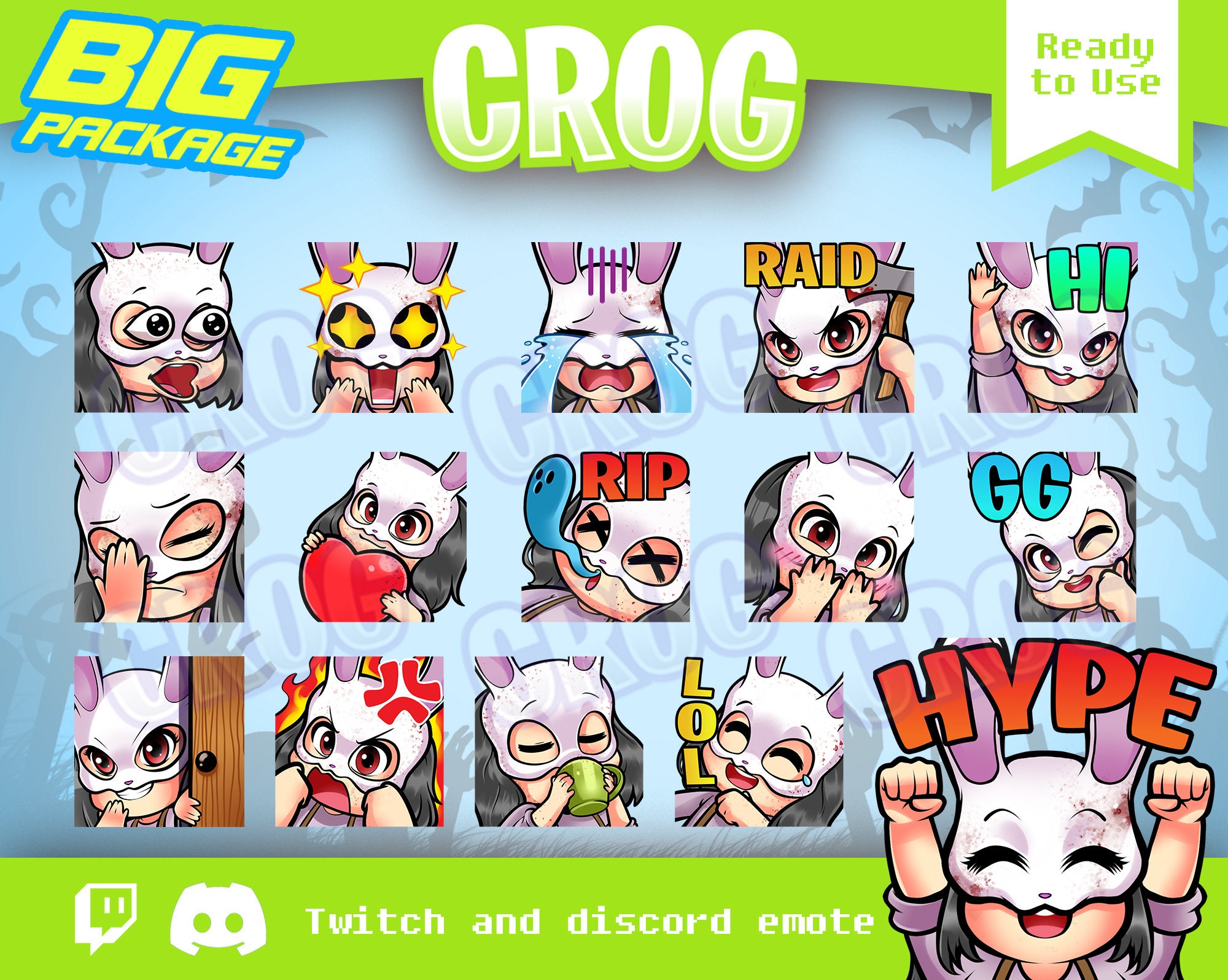 Twitch Emote | BIG PACKAGE Cute Horror Emote | Huntress Emote - Etsy