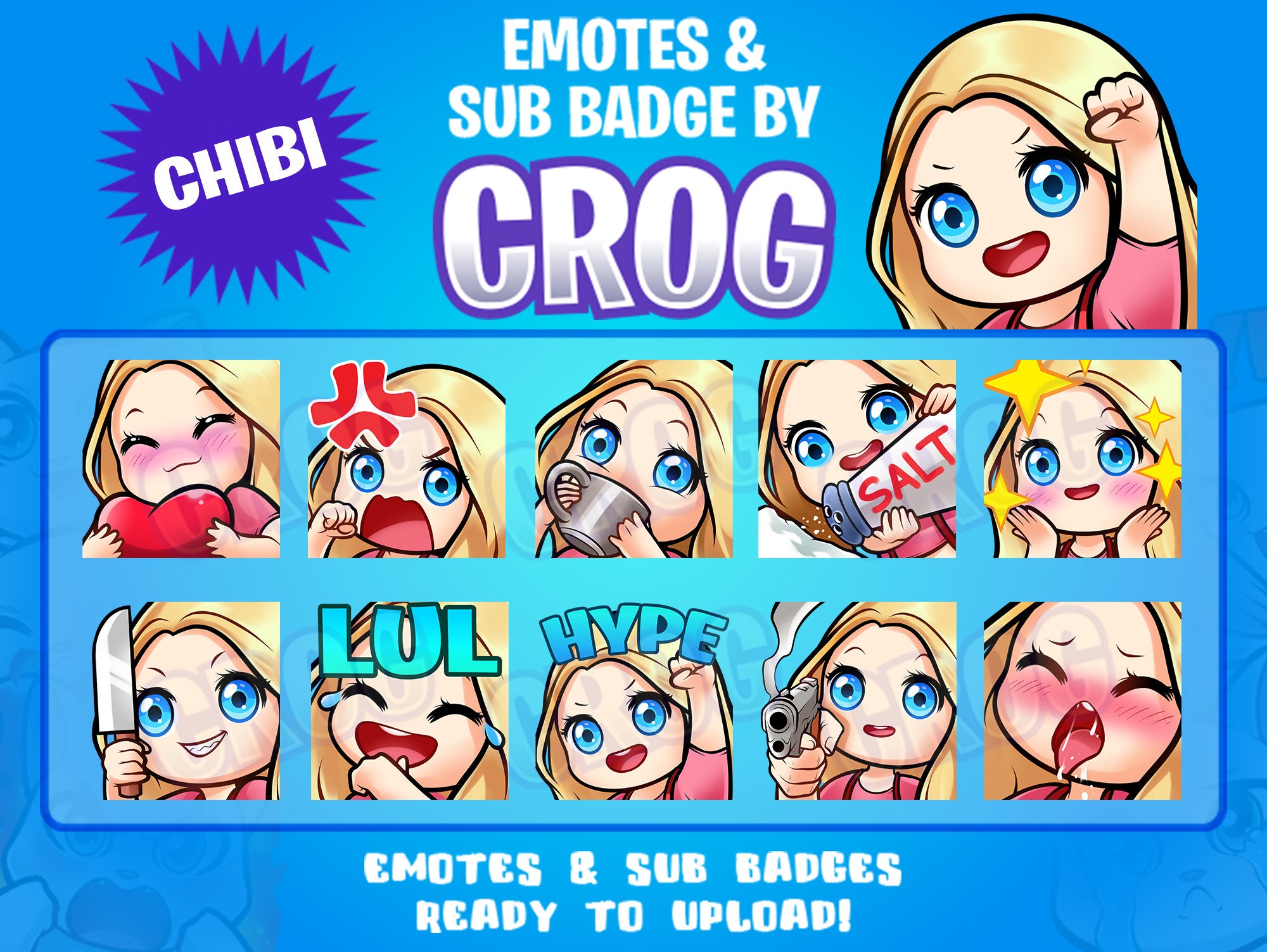 Twitch Emote Cute Blonde Chibi Emote Bundle 10x - Etsy