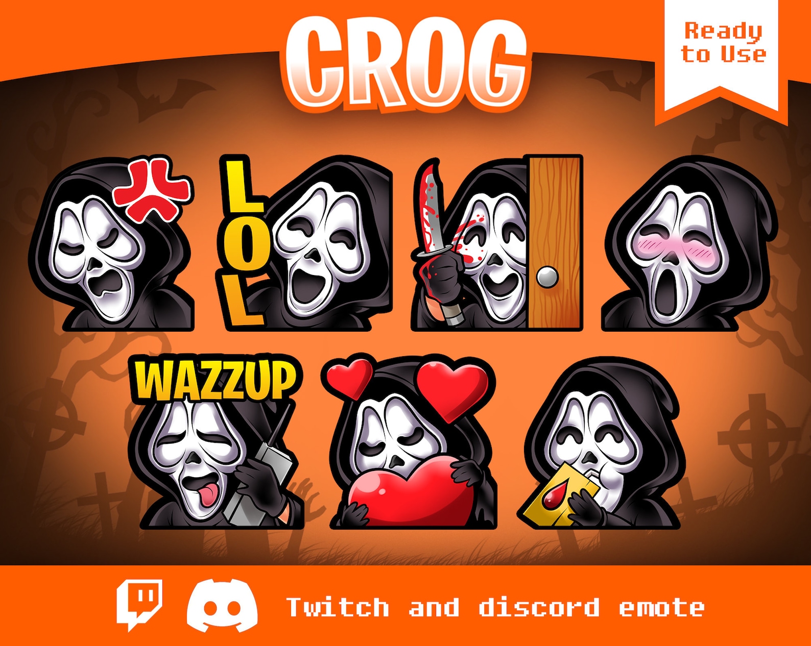 Twitch Emote | 7x Cute Horror Twitch Emotes Package | Scream Ghost ...